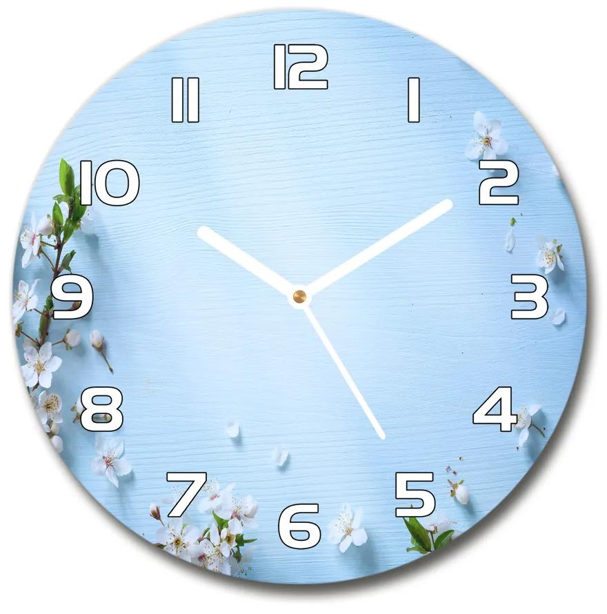 Wallmuralia Skleněné hodiny kulaté Květy višně pozadí fi 30 cm