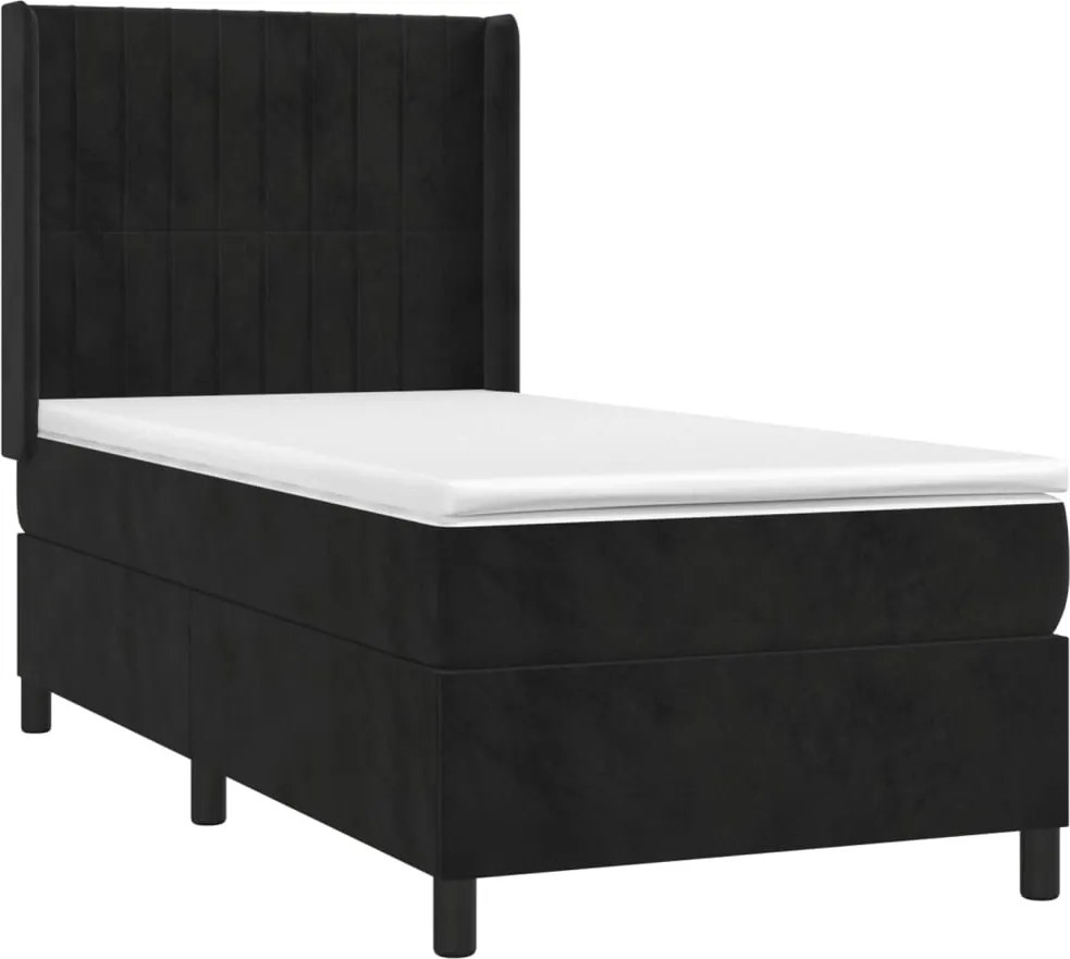 Box spring postel s matrací a LED černá 90x200 cm samet 3139663