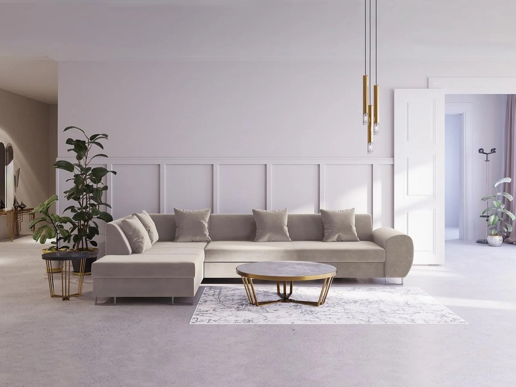 KOOKO HOME Rohová rozkládací sametová pohovka s úložným prostorem Adagio XL levý roh