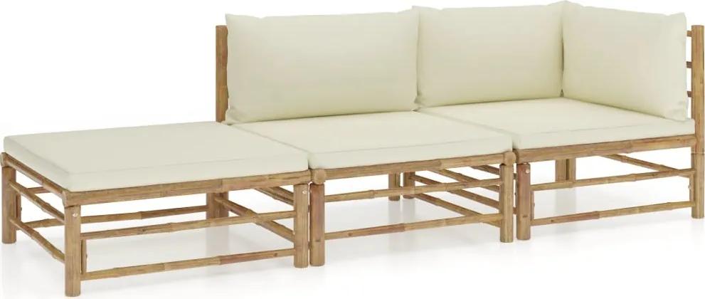 vidaXL 3dílná zahradní sedací souprava + krémově bílé podušky bambus [3058246] Barva: Tmavě šedá