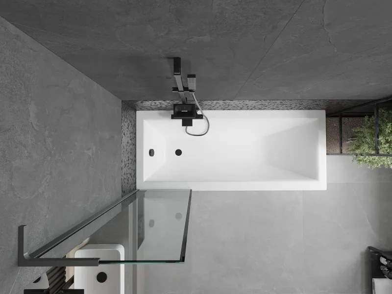 Mexen Next L, 1-křídlová vanová zástěna 50 x 150 cm, 6mm čiré sklo-černý vzor, ​​grafitový profil, 895-050-000-03-70-95
