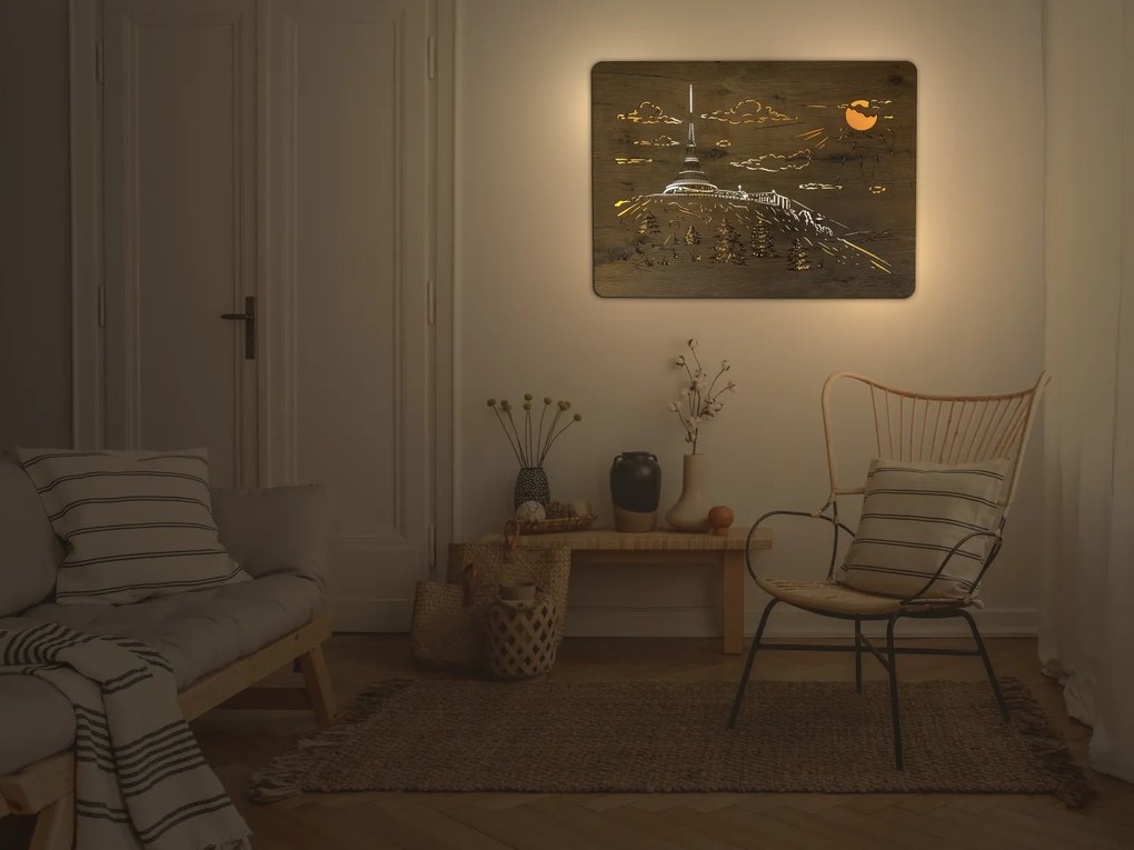 Li-Go "Ještěd" světelný obraz 230V 90x62cm provedení povrchu: dub světlý