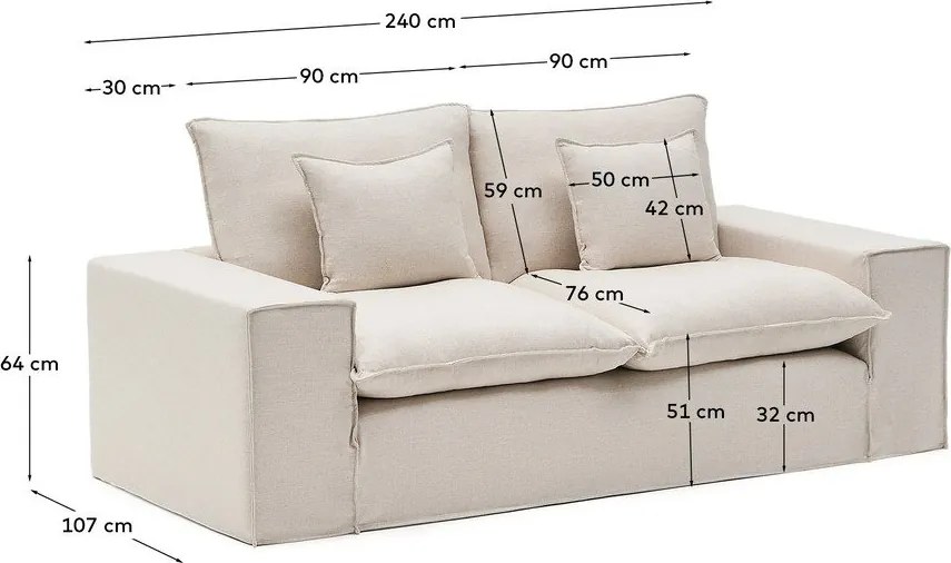 Béžová lněná pohovka 240 cm Anarela – Kave Home