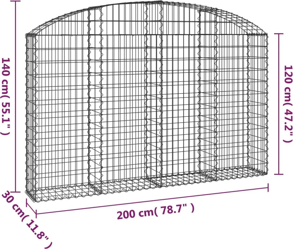 Klenutý gabionový koš 200 x 30 x 120/140 cm pozinkované železo 153466