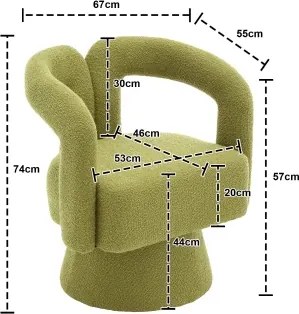 Aosom Otočná čalouněná židle, čalouněná boucle látkou, válcovitý design, olivově zelená