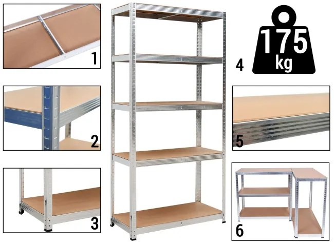 Regál 180x90x30 cm stříbrný