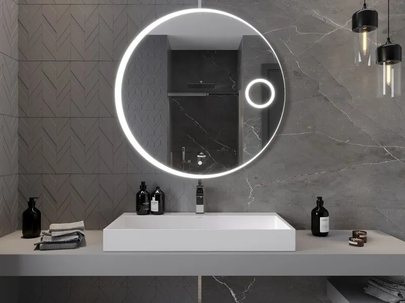 Mexen Ella, LED koupelnové zrcadlo s podsvícením a kosmetickým zrcátkem 100x100 cm, 6000K, ochrana proti zamlžování, 9811-100-100-611-00