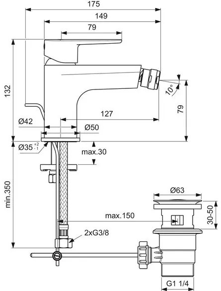 Ideal Standard Cerafine O Bidetová baterie s výpustí, chrom BC498AA