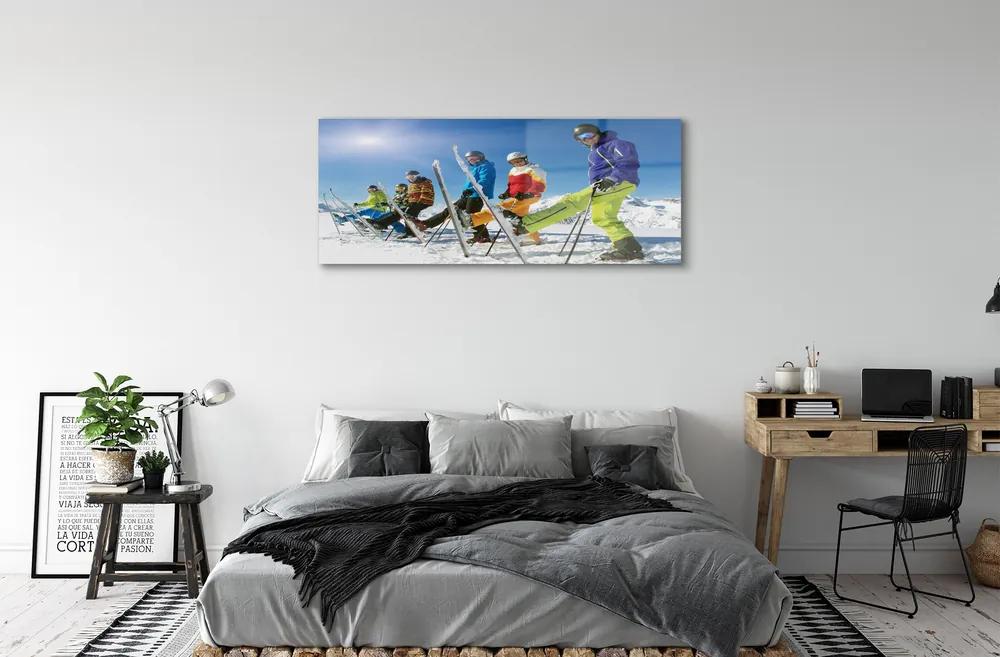 akrylový obraz Lyžaři zimní hory 120x60 cm
