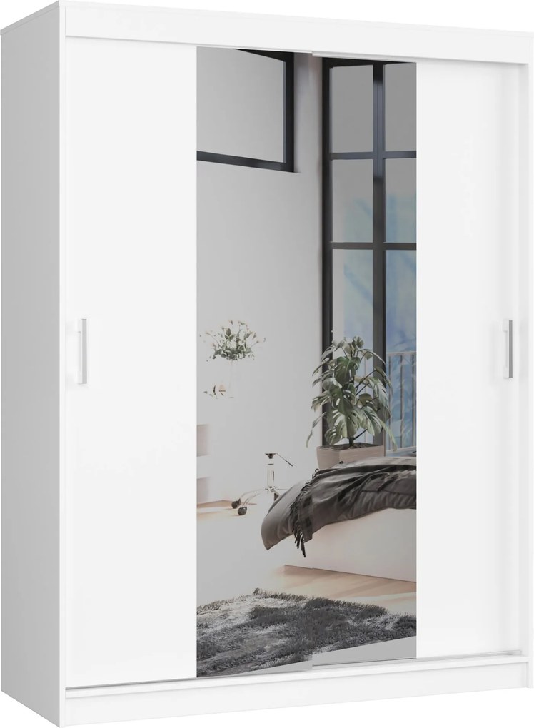 Šatní skříň posuvná se zrcadlem 150 cm bílá