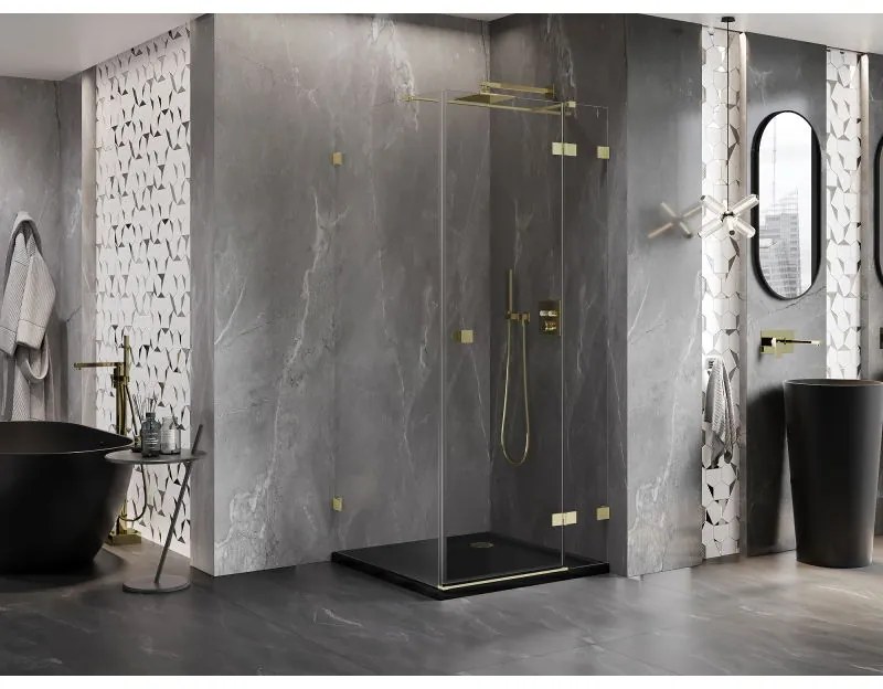 Mexen Lunar T, výklopný sprchový kout pravý 110 x 110 cm, 8mm čiré sklo, zlatý kartáčovaný - 834T-110-110-55-00-P