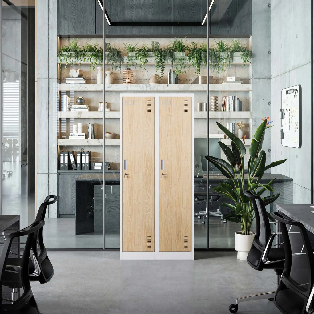 Šatní skříňka pro zaměstnance 4-boxová, bílá/dub sonoma, 800x1800x500 mm: KACPER Eco Design