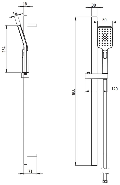Deante Alpinia, sprchový sloup 80cm s 3-funkční ruční hlavicí a sprchovou hadicí 150cm, černá, DEA-NGA_N52K