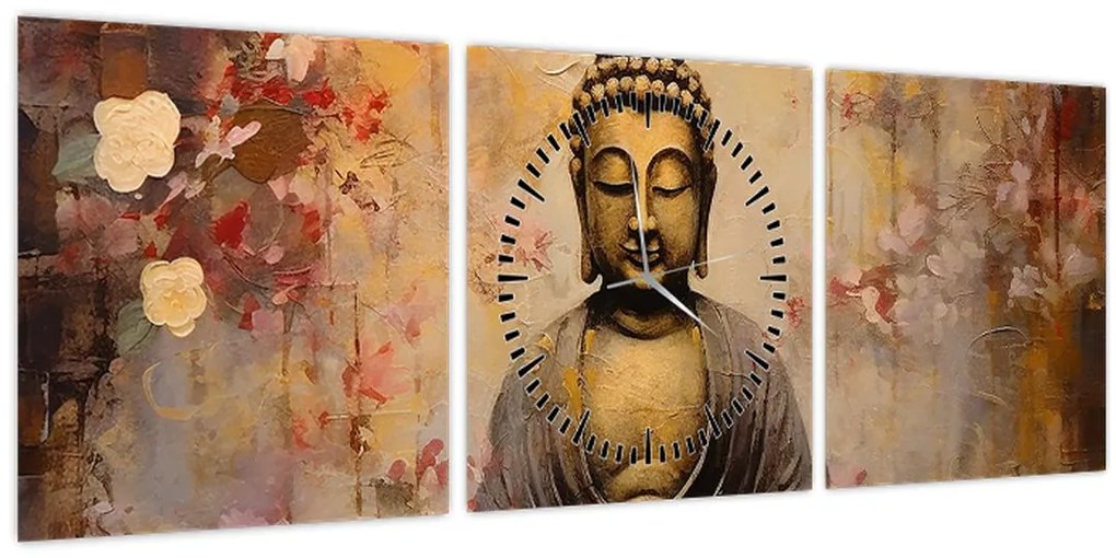 Obraz - Buddha, malba (s hodinami) (90x30 cm)