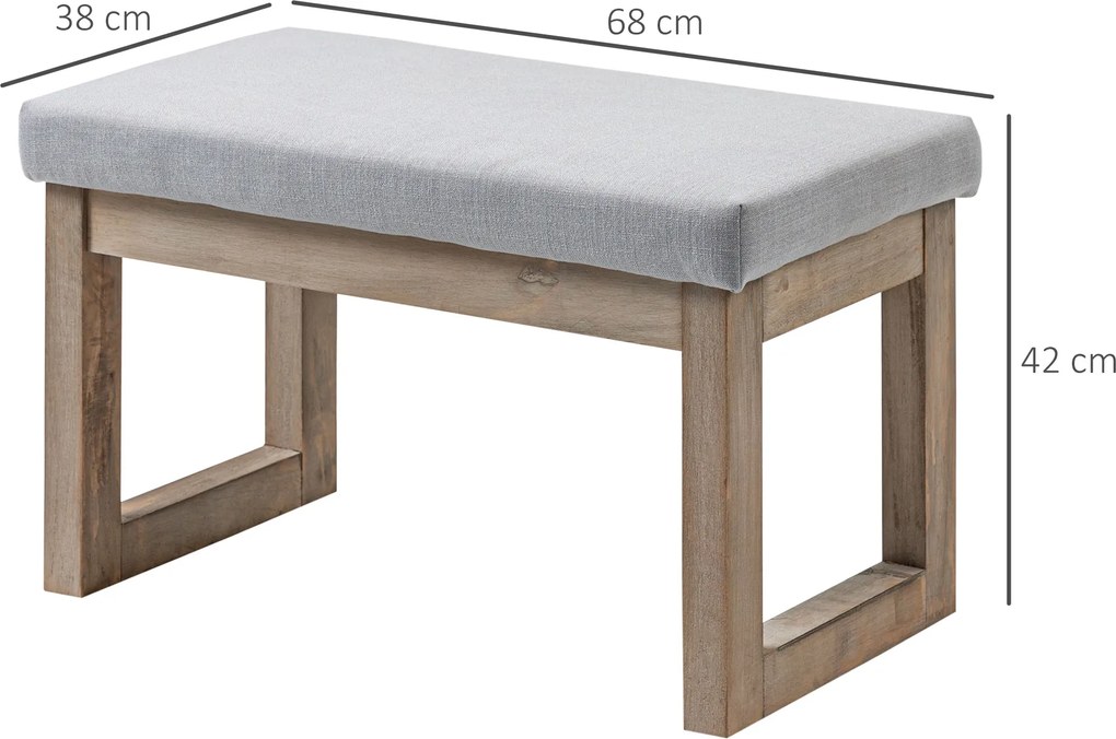 HOMCOM Taburet na nohy Čalouněný taburet s dřevěnými nohami 68x38x42 cm šedý Taburet do obývacího pokoje Ložnice Předsíňová lavice | Aosom.de