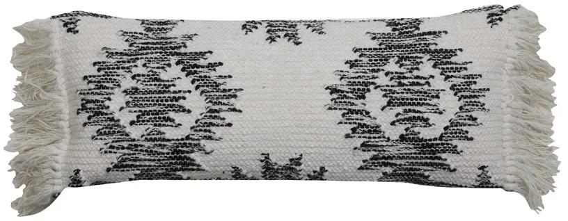Bílo-černý polštář Rimago s ornamenty a třásněmi - 70*30 cm