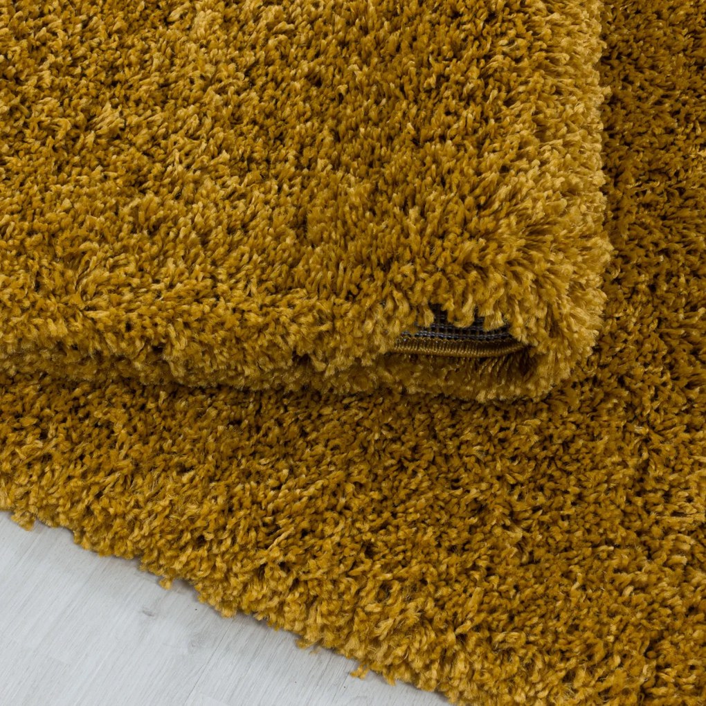 Ayyildiz, Kusový koberec Sydney Shaggy 3000 gold kruh, 200x200 (průměr) kruh, žlutá, ložnice