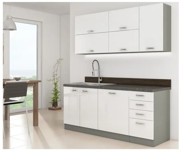 Nábytek Elegance Kuchyňská linka BLANKA 120/180 cm = Dolní skříňky: 80cm dřezová, 40cm zásuvková, Horní skříňky: 80cm plná, 40cm, 60cm digestořová