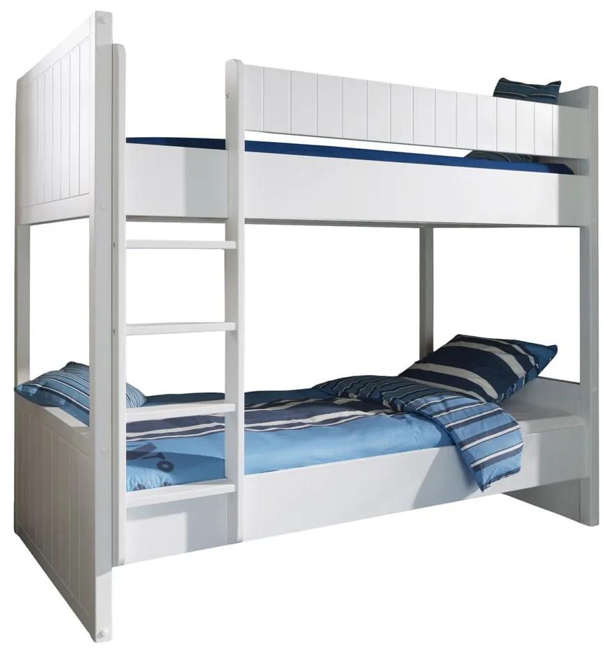 Bílá patrová dětská postel z borovicového dřeva 90x200 cm ROBIN – Vipack