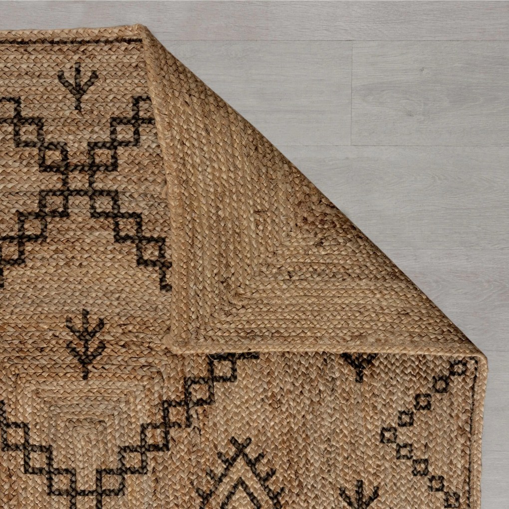 Flair Rugs, Kusový koberec Printed Jute Rowen Natural/Black, 200x290, béžová, chodba / předsíň