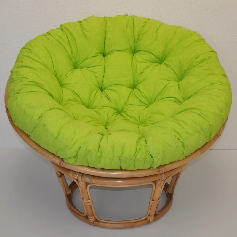 Relaxační papasan DEMETRIA — ⌀100 cm, ratan, látka, medová / více barev Světle zelený melír