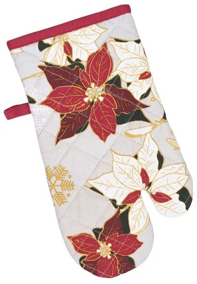 SCANquilt chňapka RUKAVICE DEKORO vánoční hvězdy, vločky červenobílá 14 x 31 cm