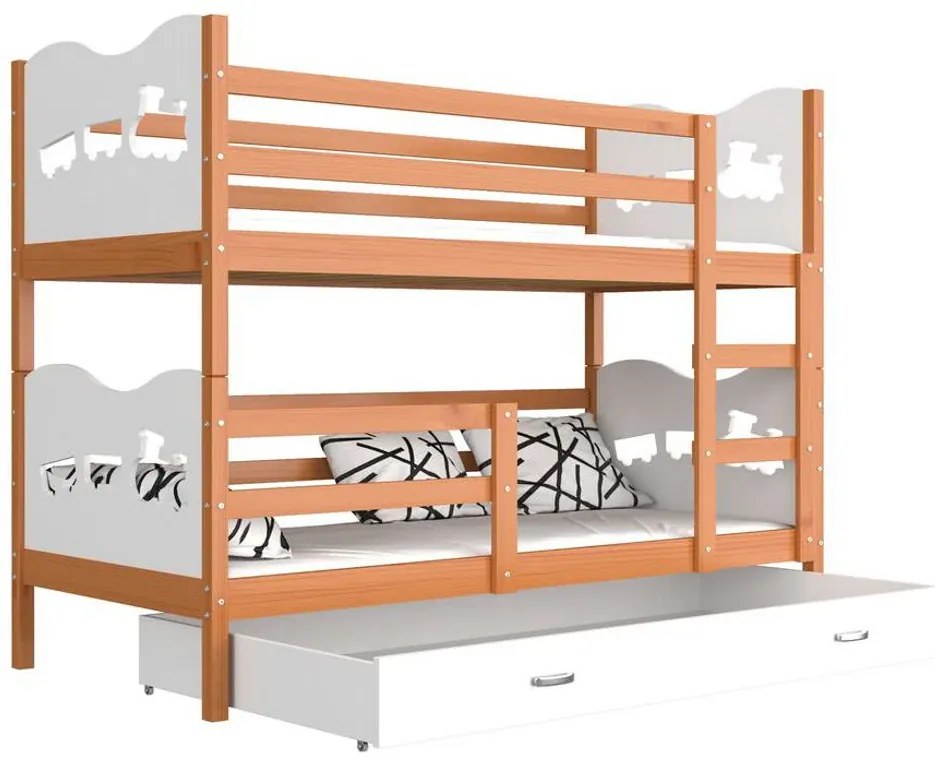Dětská patrová postel MAX MASIV 2, 190x80, olše/bílý - srdíčka