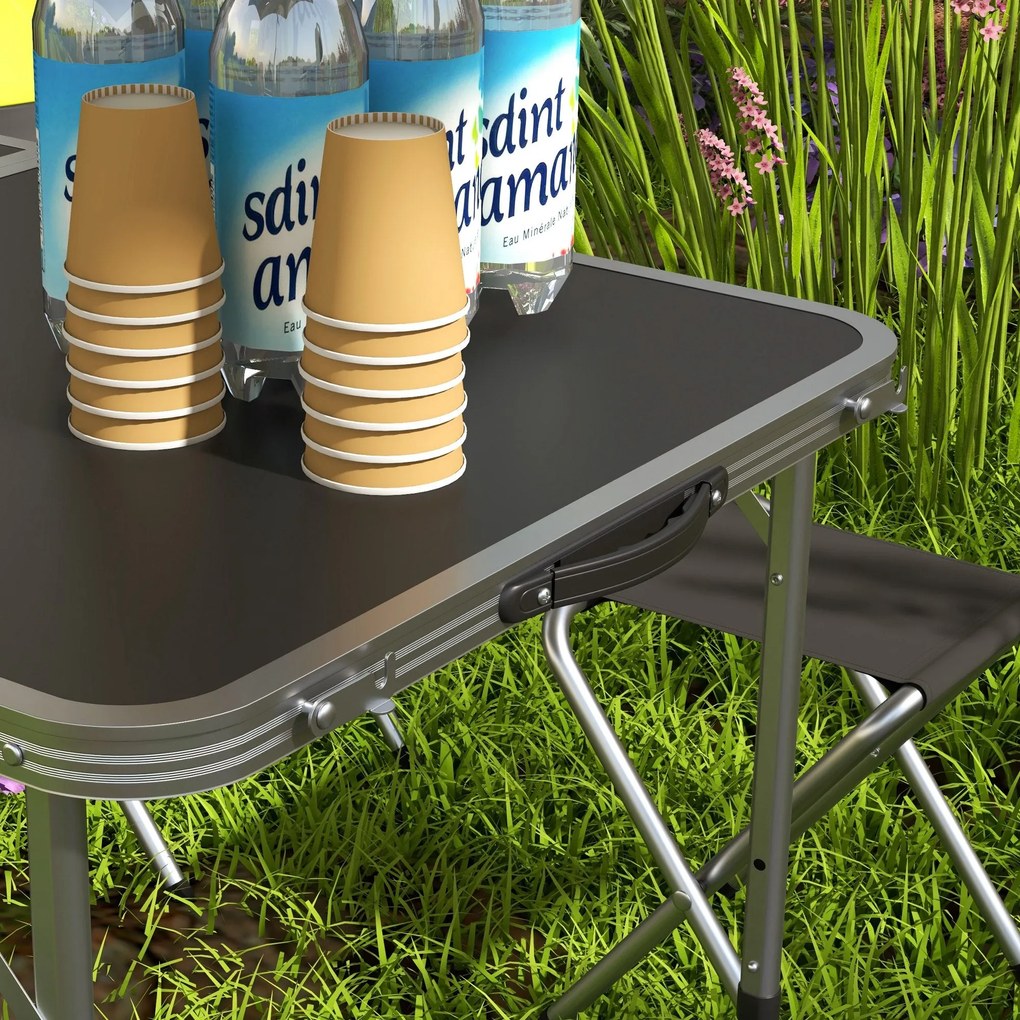 Outsunny 5-dílná kempingová sada skládacího stolu s židlemi, včetně 1 výškově nastavitelného stolu s otvorem na slunečník 120x60x55-70 cm a 4 skládac…