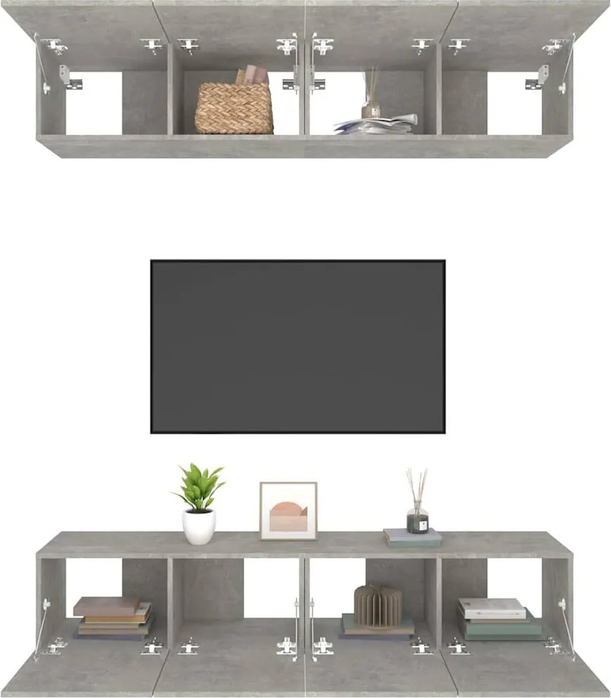 TV skříňky 4 ks betonově šedé 80 x 30 x 30 cm kompozitní dřevo 3114185