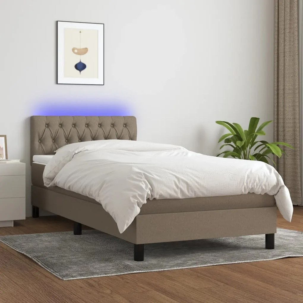 Box Spring Postel S Matrací A Led Textil Taupe Prošívaný design 90 x 190