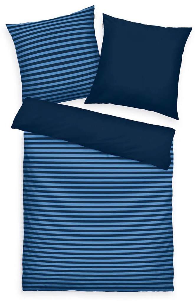 Tom Tailor Bavlněné povlečení Dark Navy & Cool Blue, 200 x 220 cm, 2 ks 80 x 80 cm