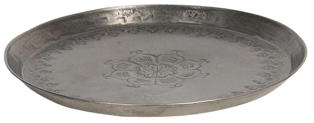 Kovový podnos s ornamenty ve stříbrné barvě - Ø 27*3 cm