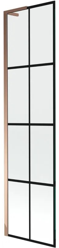 Mexen Next L, 1-křídlová vanová zástěna 50 x 150 cm, 6mm čiré sklo-černý vzor, růžové zlato profil, 895-050-000-03-77-60