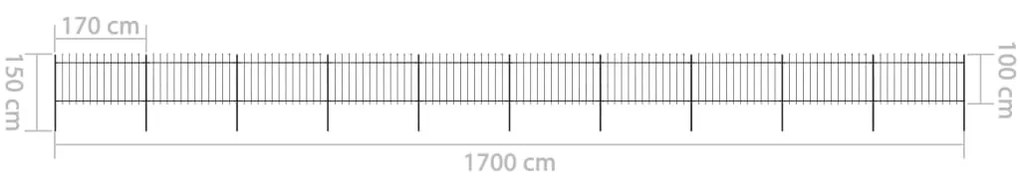 Zahradní plot s hroty ocelový 17 x 1 m černý