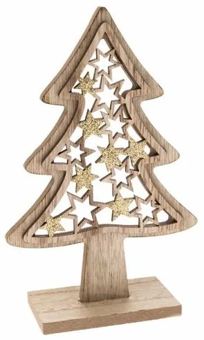 Vánoční dřevěná dekorace Stromek, 10 x 15,5 x 4 cm, zlatá