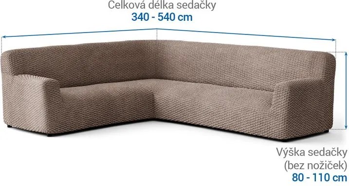 Bielastické potahy MOSAICO oříškové rohová sedačka (š. 350 - 530 cm)