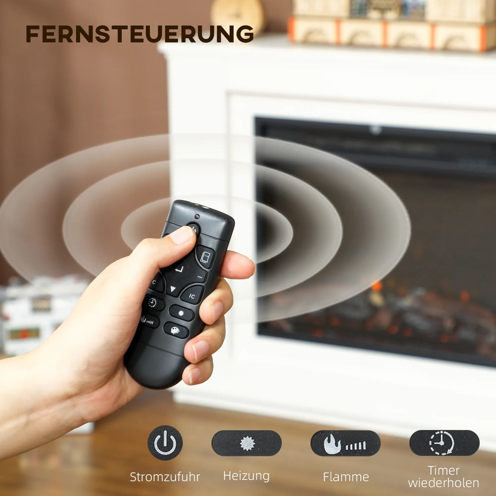 HOMCOM Elektrický krb, realistické plameny se 12 barvami, 5 stupňů jasnosti, dálkové ovládání, časovač, černá