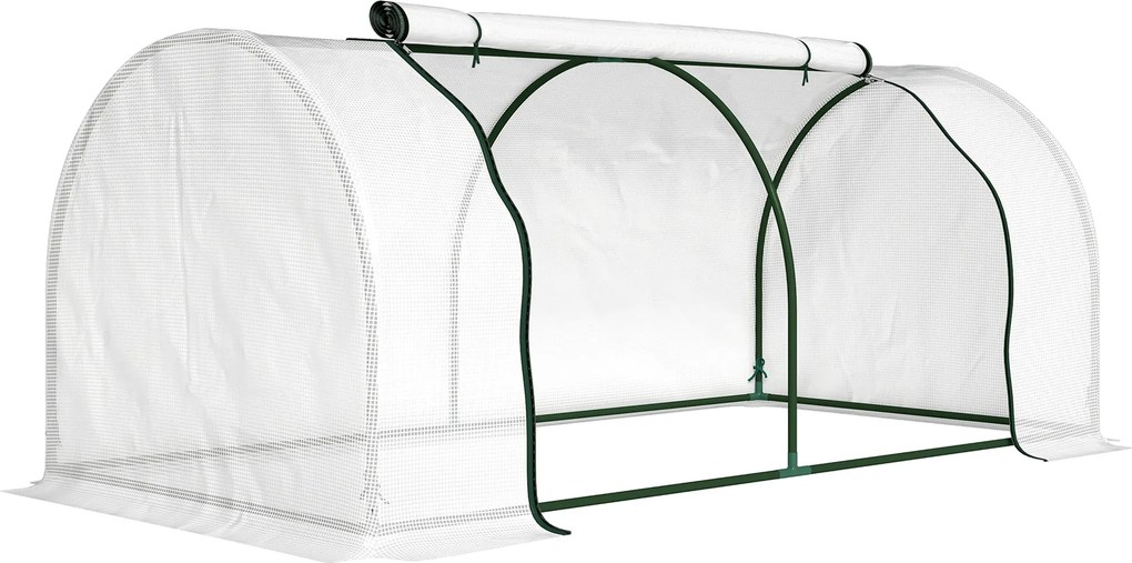 Outsunny skleník z PE s vyztuženou fólií, mrazuvzdorný ocelový tunel pro balkon a zahradu — skleník na rajčata 200 × 100 × 80 cm — bílý