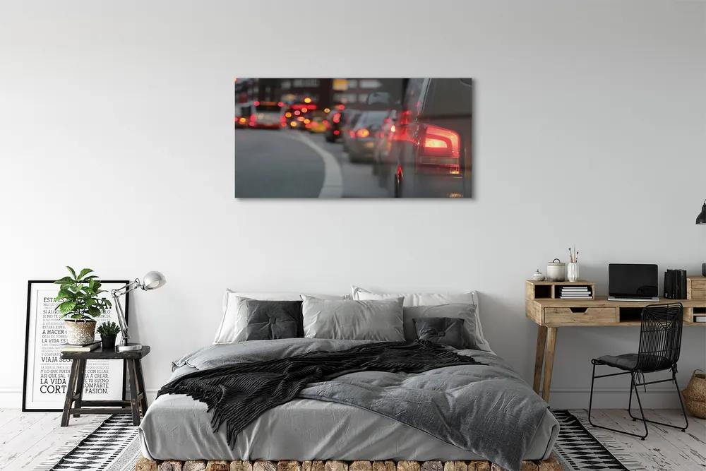 akrylový obraz Auta Cork City pouliční osvětlení 125x50 cm