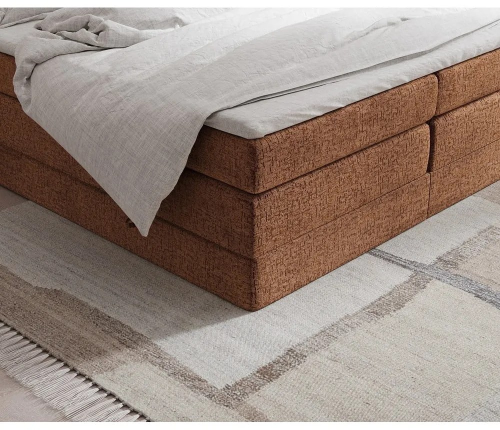 Oranžová boxspring postel s úložným prostorem/bez čela 200x200 cm Juniper – Maison de Rêve