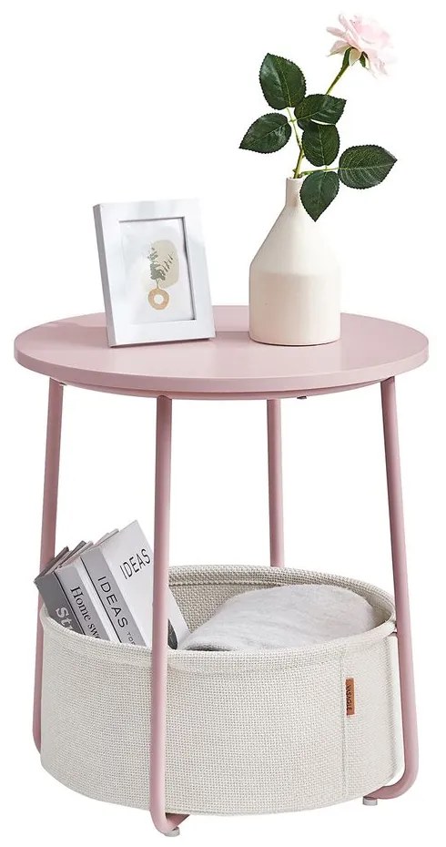 Kulatý stůl s úložným košem, růžový, béžový