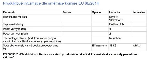 Electrolux EIV644 Indukční varná deska