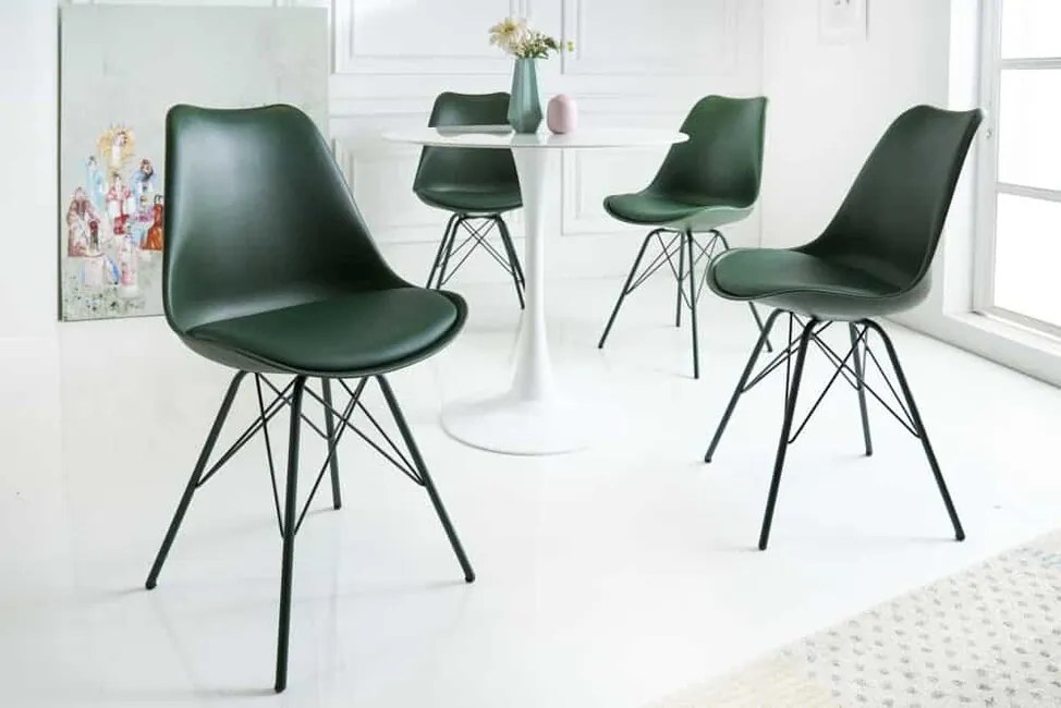 Designová jídelní židle Scandinavia Lund tmavě zelená umělá kůže