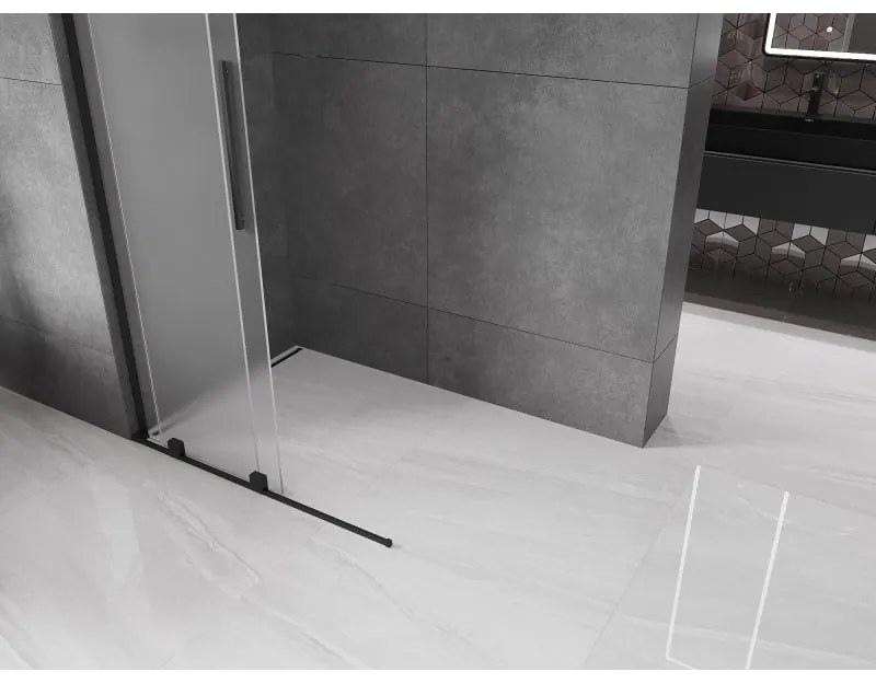 Mexen Velar L, posuvná sprchová zástěna Walk-in 110 x 200 cm, 8mm sklo námraza, černá matná, 871-110-003-33-70