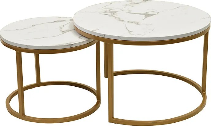 Velaco Set 2 konferenčních stolků LOFT GL, imitace bílého mramoru/zlatá