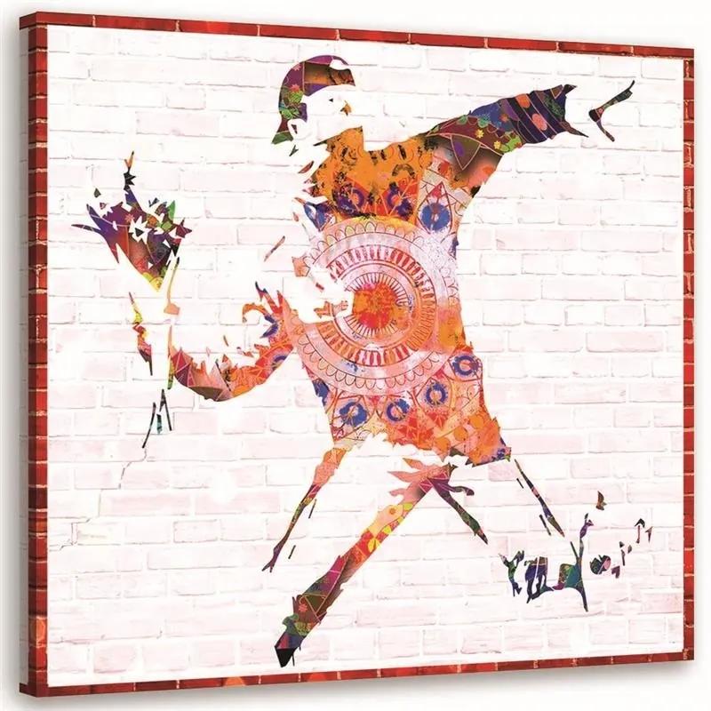 Obraz na plátně Banksy Nástěnné malby Street Art  Květiny - 40x40 cm