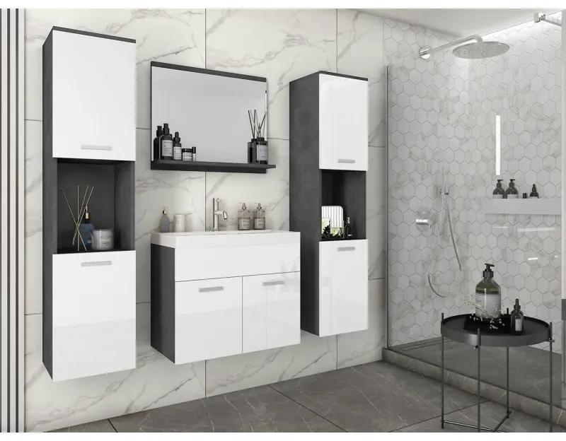 Koupelnový nábytek Floryna XL, Barva: bílá + šedý lesk, Sifon k umyvadlu: ano, Baterie: Economico BYU 020M