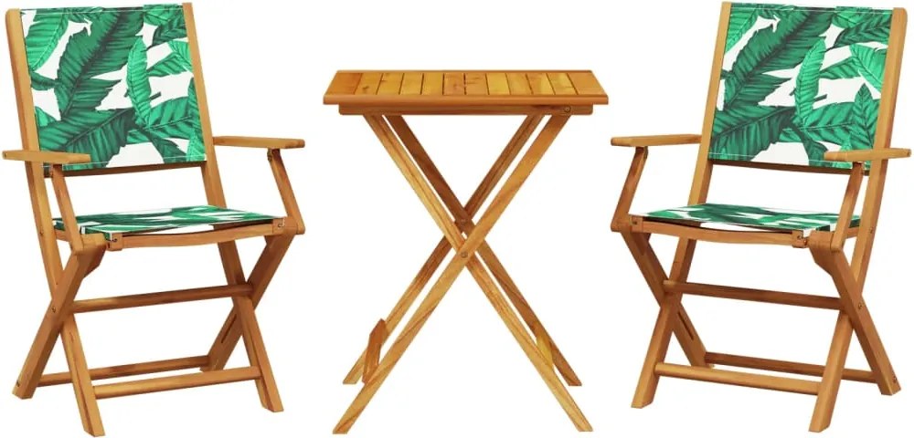 3dílný bistro set vzor listů textil a masivní dřevo 3281812