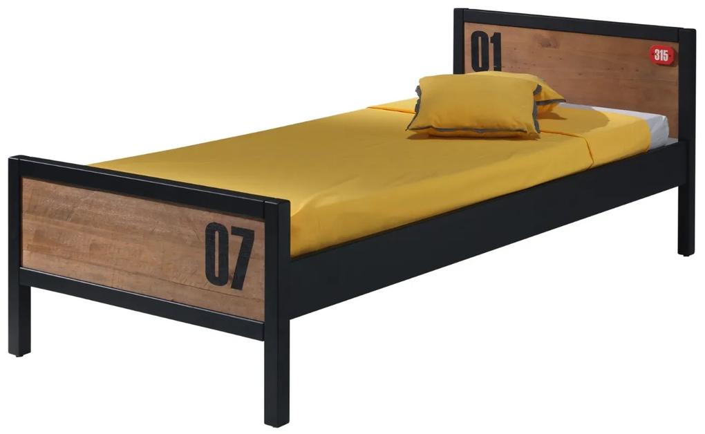OnaDnes -20% Hnědo černá borovicová dětská postel Vipack Alex 90 x 200 cm