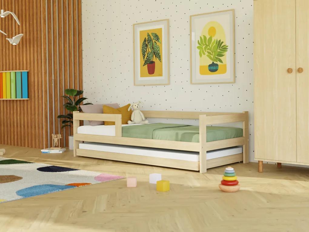 Benlemi Jednolůžková postel ze dřeva SAFE 5v1 se zábranou a přistýlkou Zvolte barvu: Béžová, Zvolte rozměr: 80x180 cm, Zvolte zábranu: Se dvěma zábranami